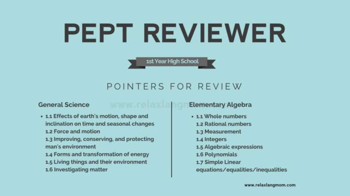 PEPT Test Schedule and PEPT Reviewer for High School ~ Relax Lang Mom
